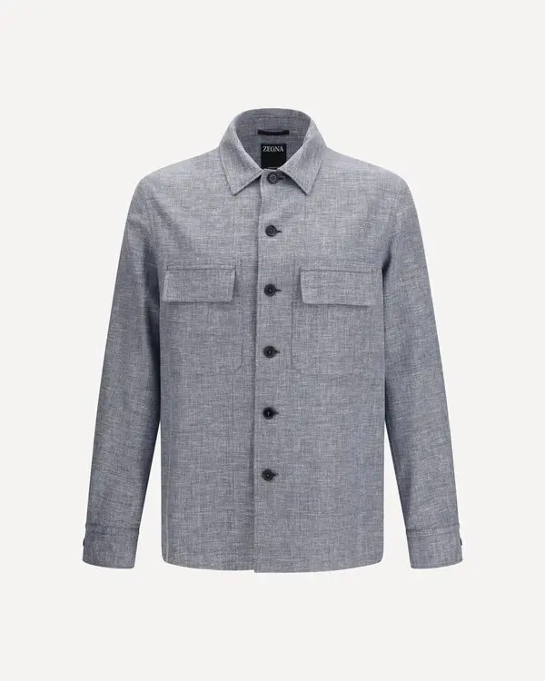 Zegna Crossover Shirt Jacket In Linen, Wool, And Silk - Grey