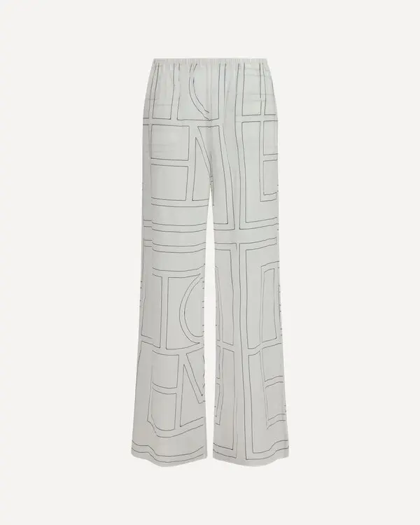 TOTEME Monogram Printed Wide Leg Pants - White