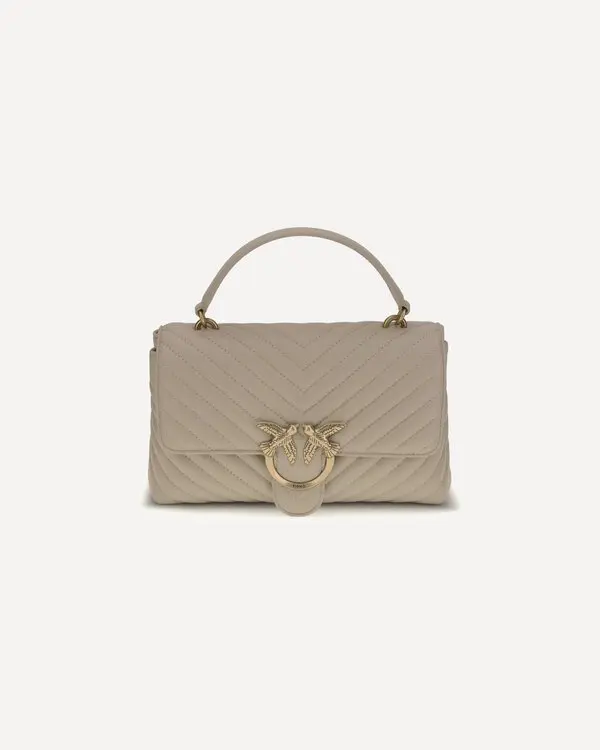 Pinko Love Lady Quilted Leather Handbag With Chain Strap - Beige