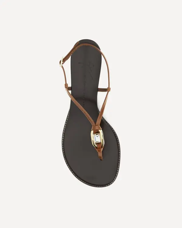 GIUSEPPE ZANOTTI Amhelia Leather Wedge Sandals With Embellished Detail - Brown