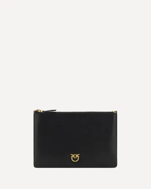 Pinko Leather Shoulder Bag With Gold-plated Logo - Black