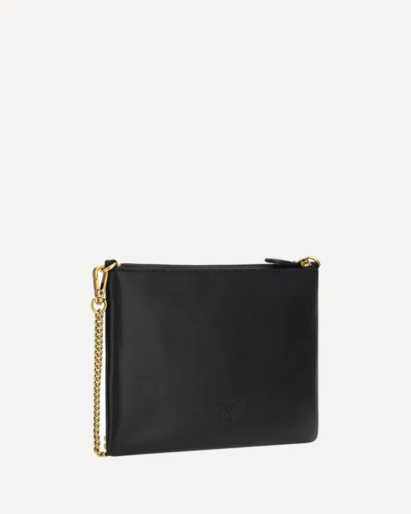 Pinko Leather Shoulder Bag With Gold-plated Logo - Black