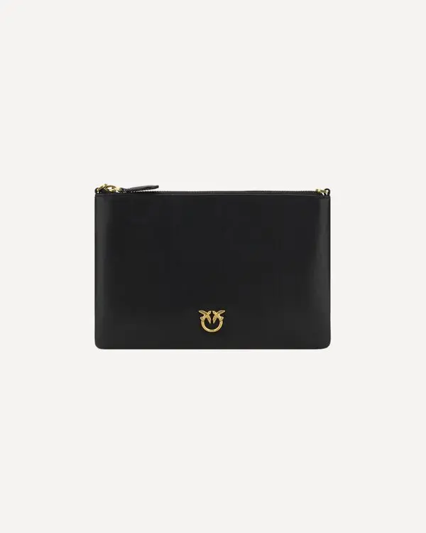 Pinko Leather Shoulder Bag With Gold-plated Logo - Black
