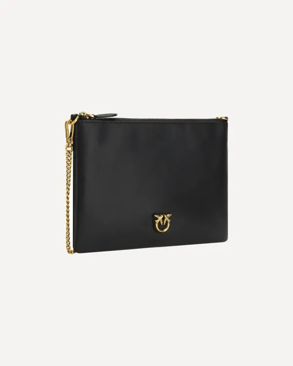Pinko Leather Shoulder Bag With Gold-plated Logo - Black