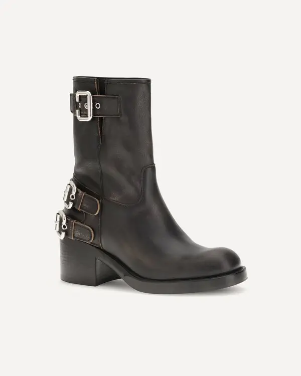 Chloé Dakota Grained And Brushed Calfskin Ankle Boots With Buckles