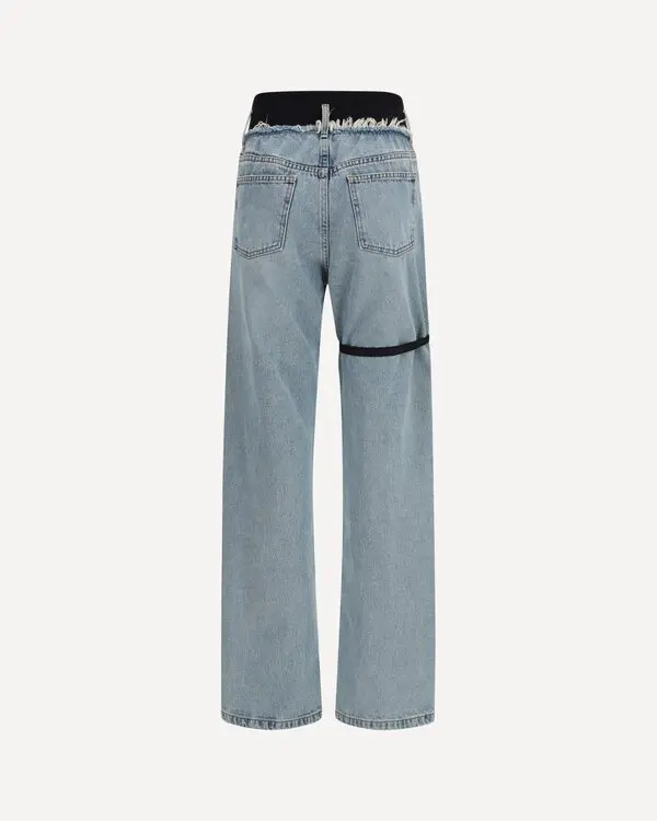 ALAINPAUL Straight-leg Ripped Jeans With Elastic Waistband