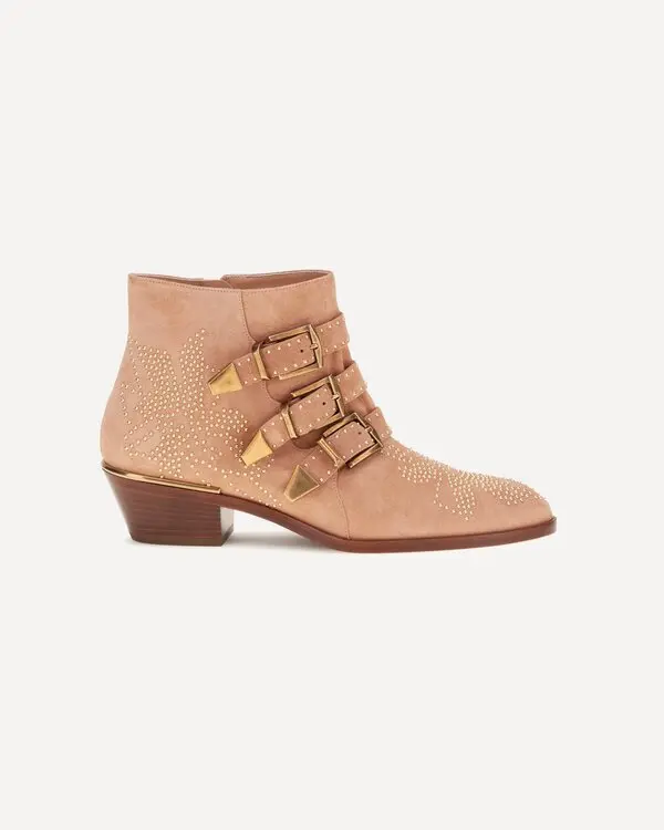 Chloé Suede Susan Ankle Boots With Studs And Buckles