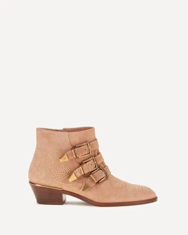 Chloé Suede Susan Ankle Boots With Studs And Buckles
