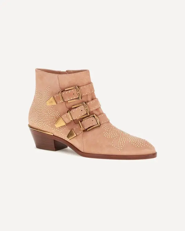 Chloé Suede Susan Ankle Boots With Studs And Buckles