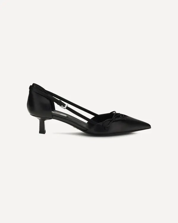 Prada Side-cut Leather Pumps With Bow Detail