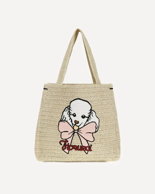 Fiorucci Embroidered Raffia Tote Bag