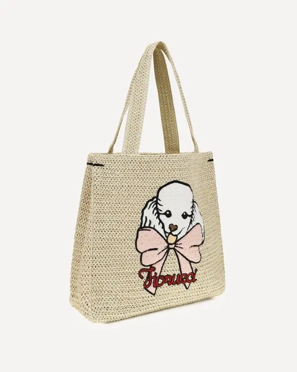 Fiorucci Embroidered Raffia Tote Bag