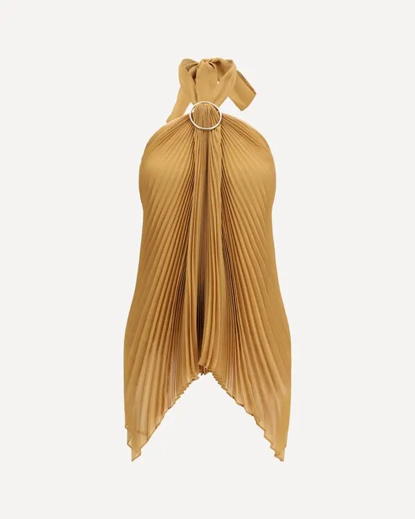 PIANOFORTE- MAX MARA Plissé Chiffon Halter Neck Top