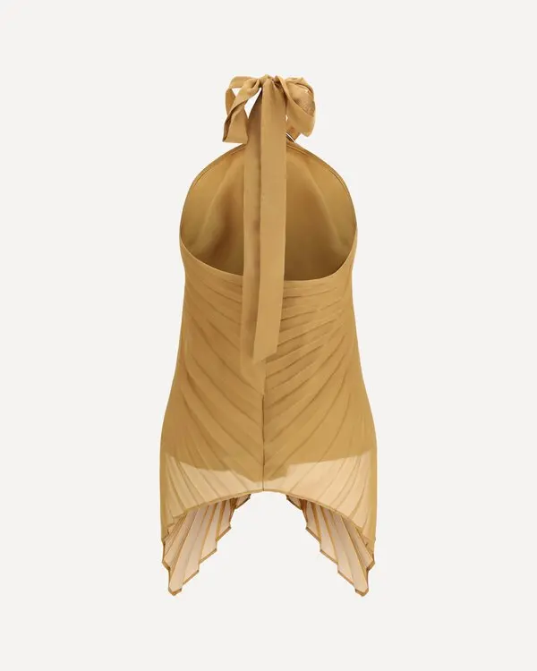 PIANOFORTE- MAX MARA Plissé Chiffon Halter Neck Top