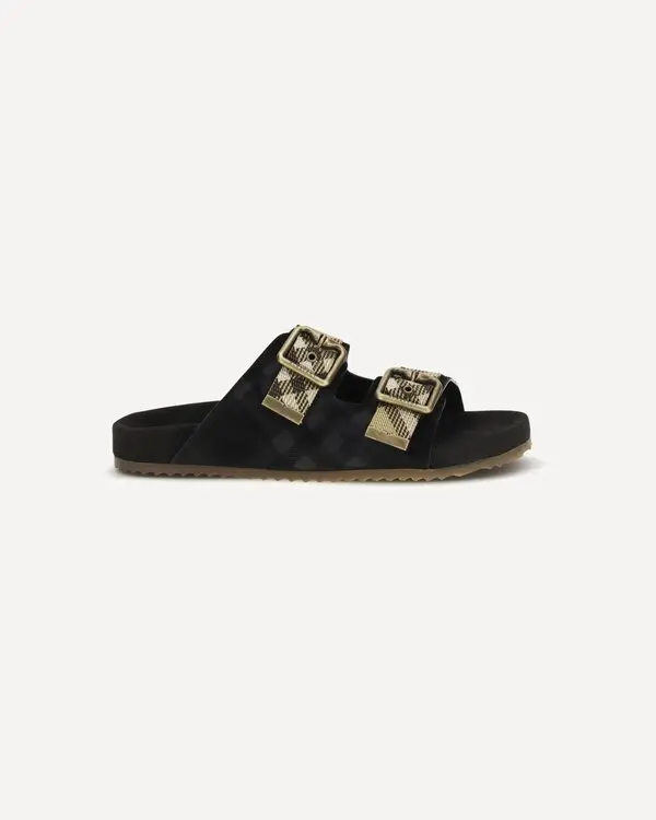 Burberry Suede Check Sandals With Logo Buckles