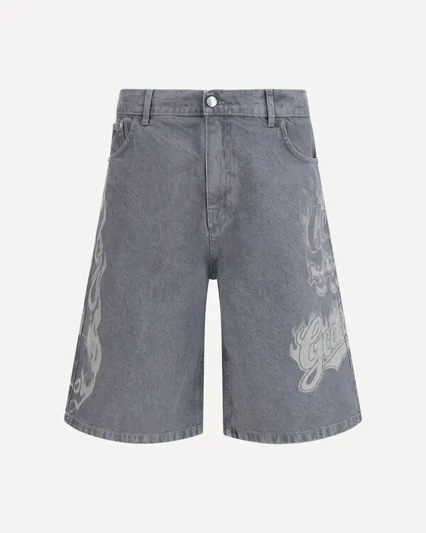 Gcds Baggy Rider Shorts With Graphic Print