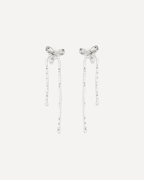 SELF-PORTRAIT Crystal Bow And Pearl Drop Earrings