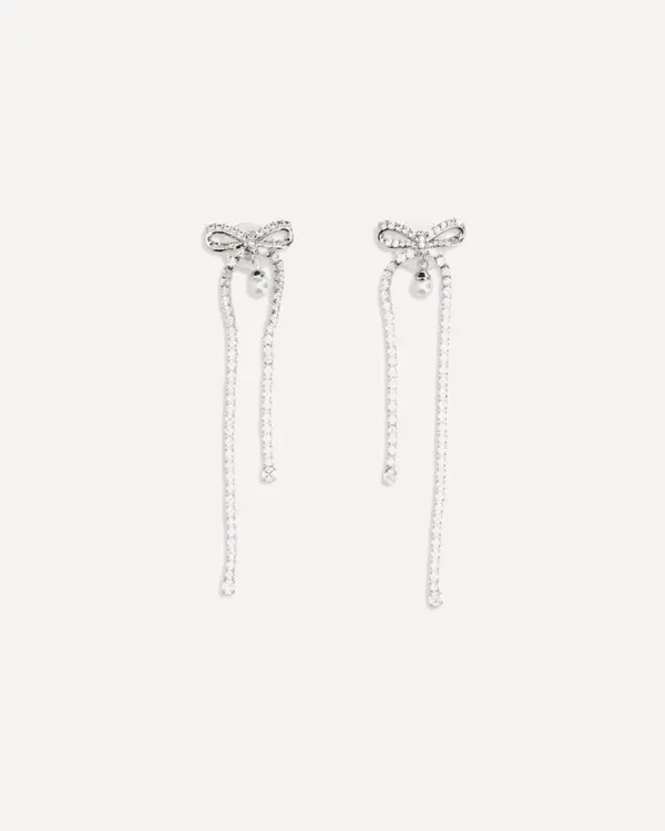 SELF-PORTRAIT Crystal Bow And Pearl Drop Earrings