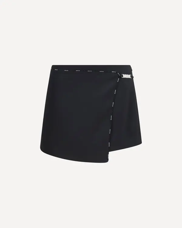 Gcds Satin Mini Skirt-shorts With Logo Trim