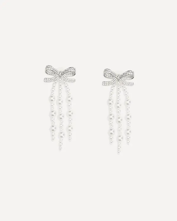 SELF-PORTRAIT Cascade Bow Earrings With Pearls And Crystals - White