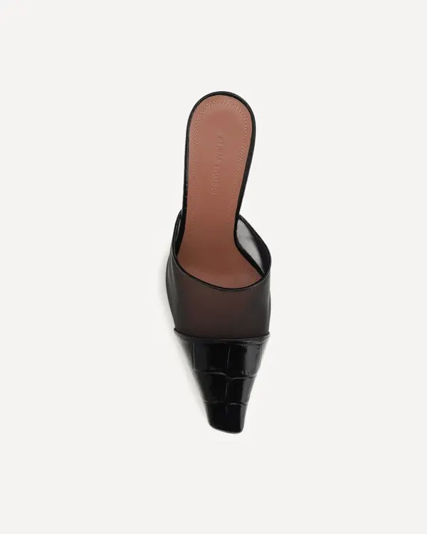 Amina Muaddi Jamie Mesh Mules - Black