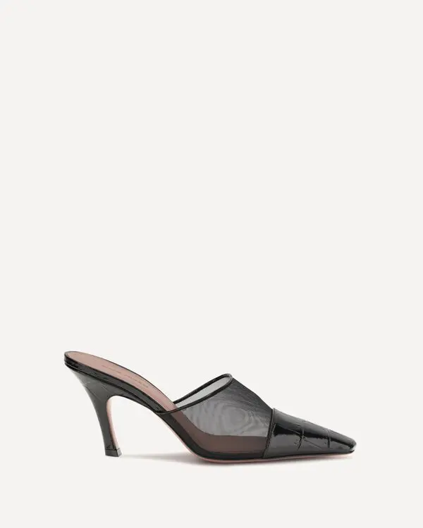 Amina Muaddi Jamie Mesh Mules - Black