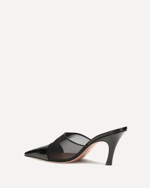 Amina Muaddi Jamie Mesh Mules - Black