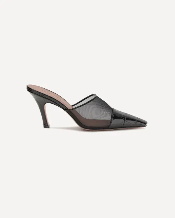 Amina Muaddi Jamie Mesh Mules - Black