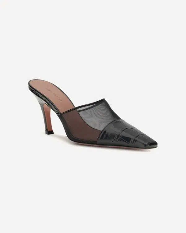 Amina Muaddi Jamie Mesh Mules - Black