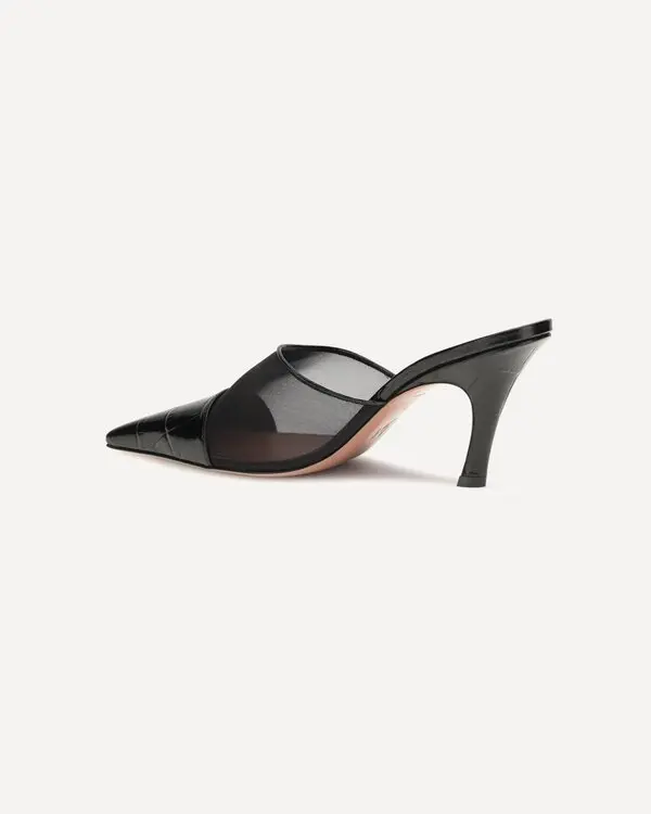 Amina Muaddi Jamie Mesh Mules - Black