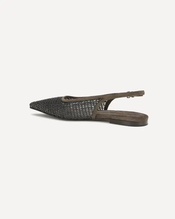 Brunello Cucinelli Pointed Slingback Ballerinas With Precious Net Embroidery