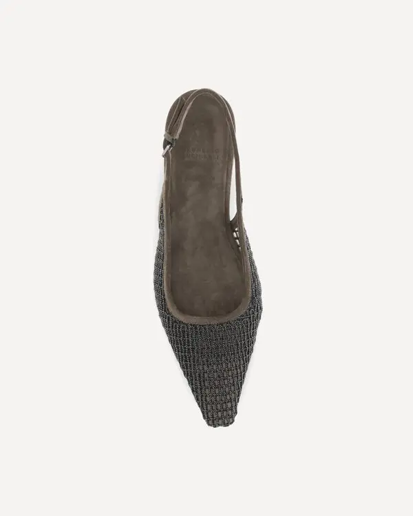 Brunello Cucinelli Pointed Slingback Ballerinas With Precious Net Embroidery