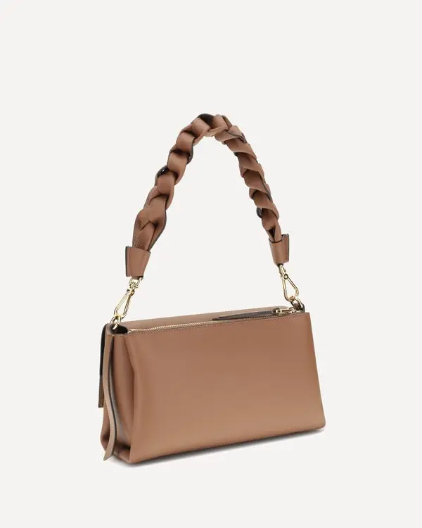 COCCINELLE Boheme Leather Shoulder Bag With Woven Handle - Beige