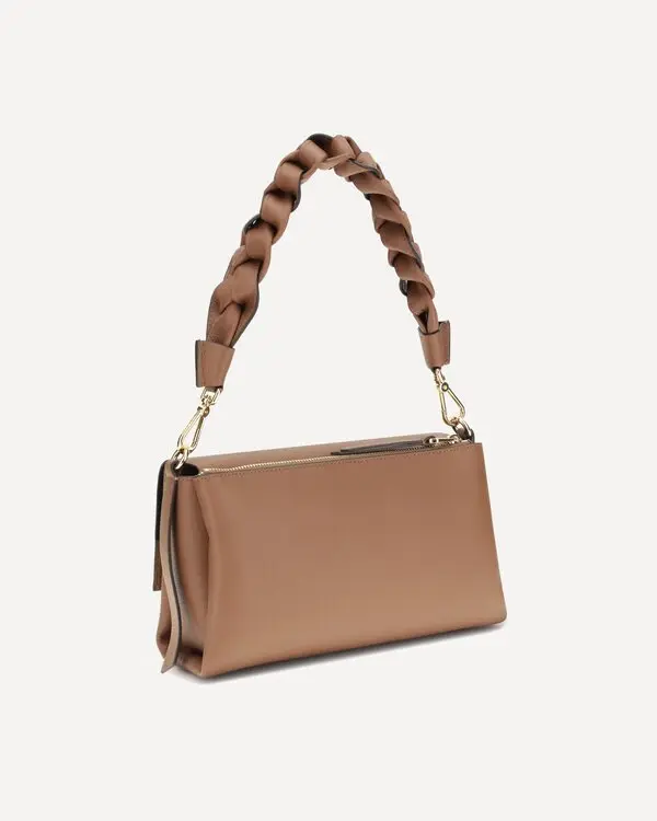 COCCINELLE Boheme Leather Shoulder Bag With Woven Handle - Beige