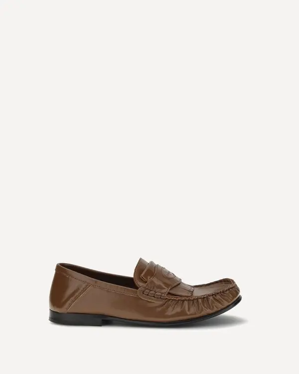 Marni Polished Leather Loafers With Tassels And Foldable Heel - Brown