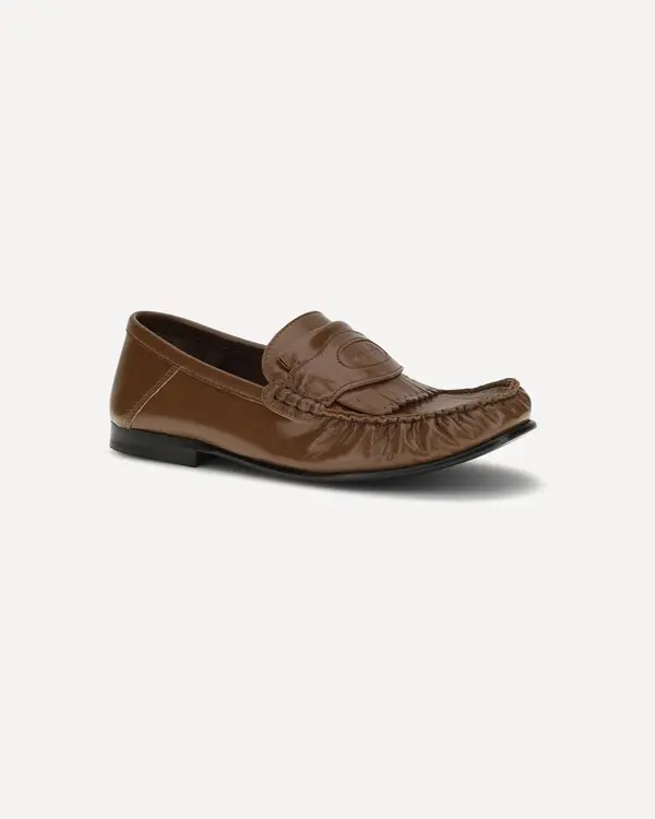 Marni Polished Leather Loafers With Tassels And Foldable Heel - Brown