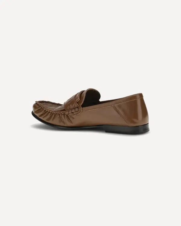 Marni Polished Leather Loafers With Tassels And Foldable Heel - Brown