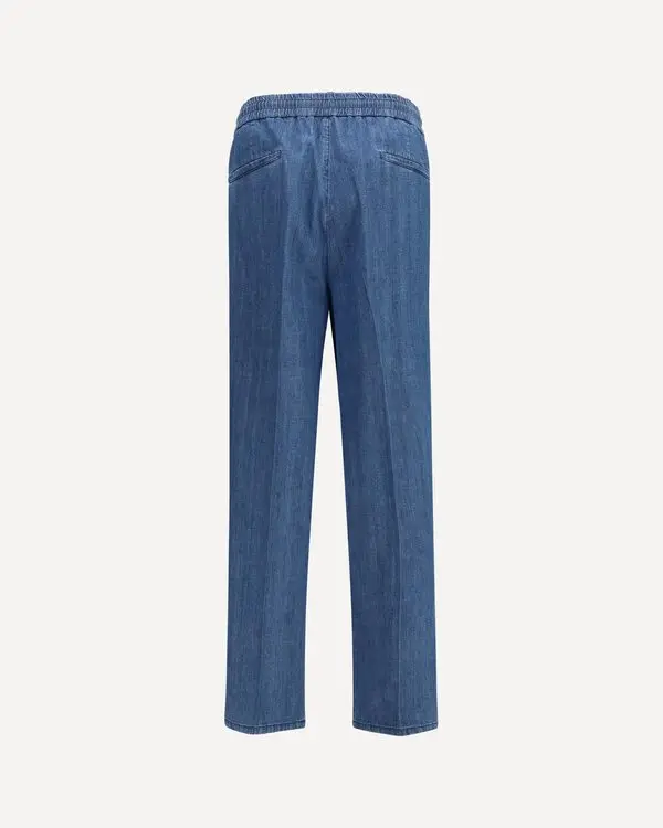 Brunello Cucinelli Lightweight Denim Pants With Drawstring And Double Pleats - Blue