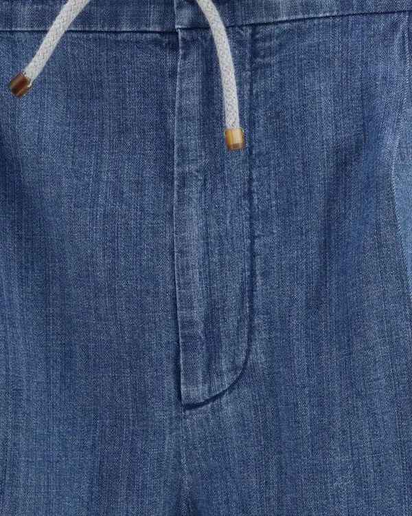 Brunello Cucinelli Lightweight Denim Pants With Drawstring And Double Pleats - Blue