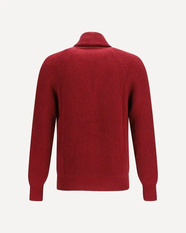 Brunello Cucinelli Ribbed Shawl Collar Cardigan - Red