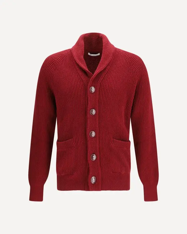 Brunello Cucinelli Ribbed Shawl Collar Cardigan - Red