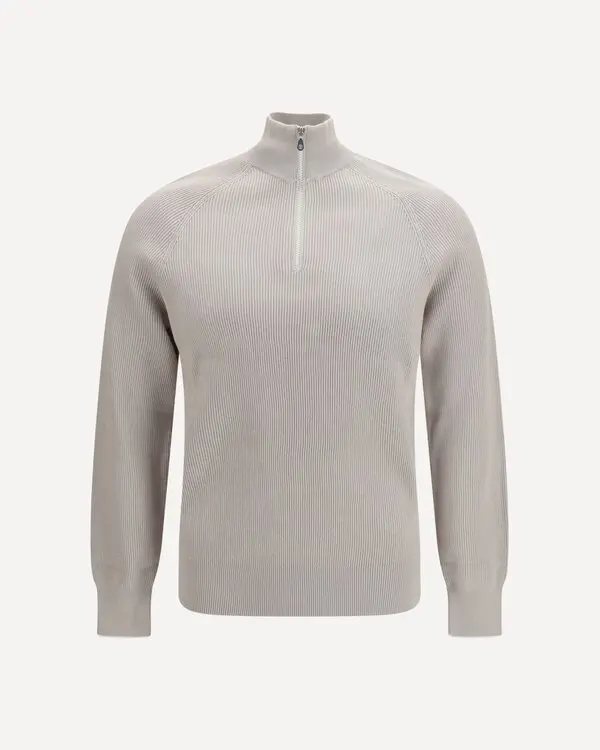 Brunello Cucinelli Ribbed Cotton High Neck Quarter-zip Sweater