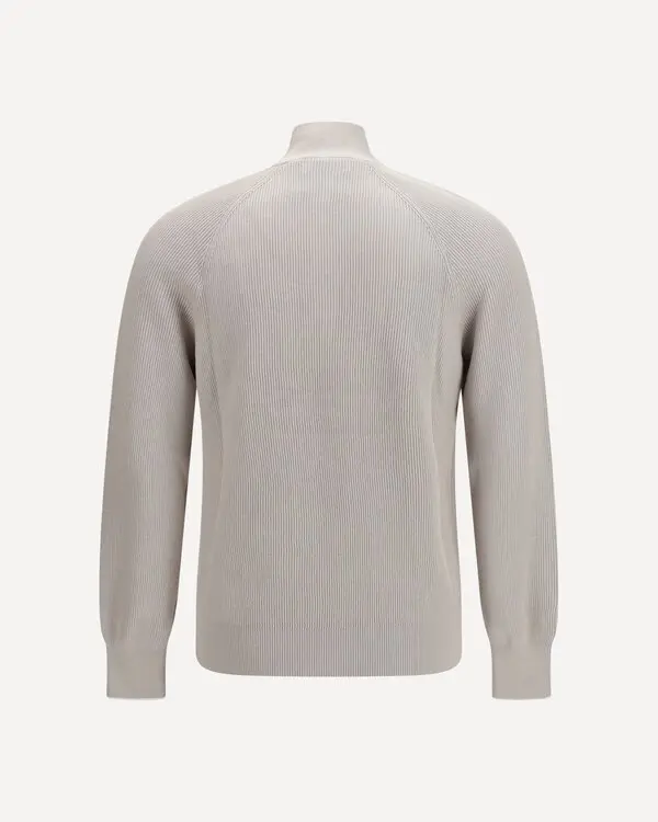 Brunello Cucinelli Ribbed Cotton High Neck Quarter-zip Sweater