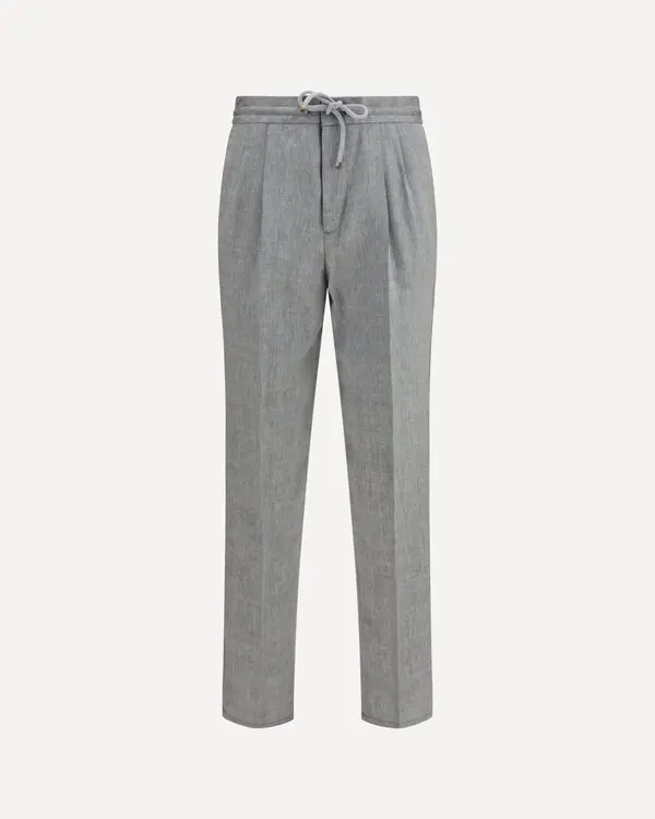Brunello Cucinelli Herringbone Linen And Wool Blend Trousers - Grey