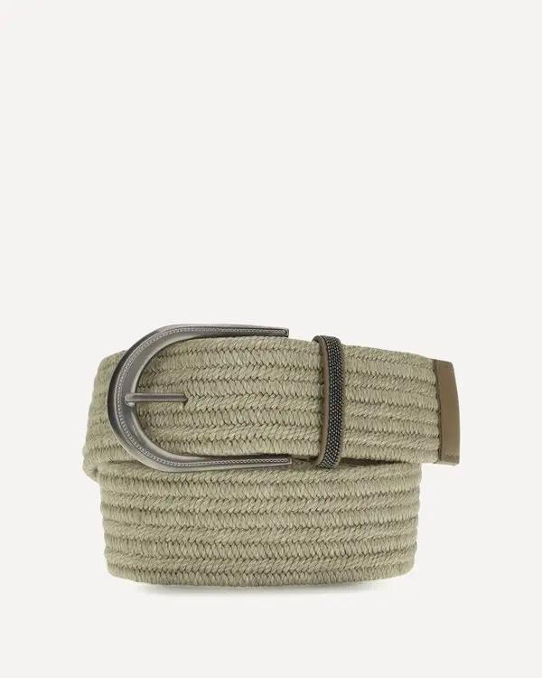 Brunello Cucinelli Braided Linen Belt With Shiny Loop Detail - Beige