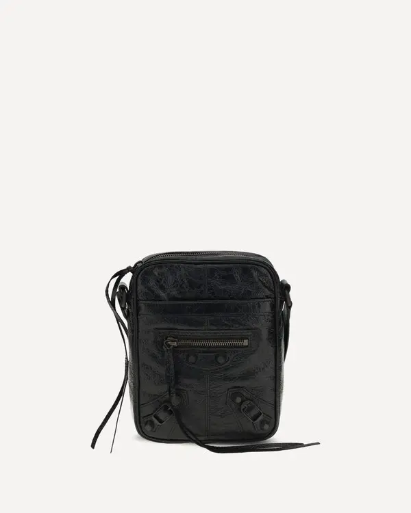Balenciaga Le City Vertical Shoulder Bag In Arena Lambskin - Black