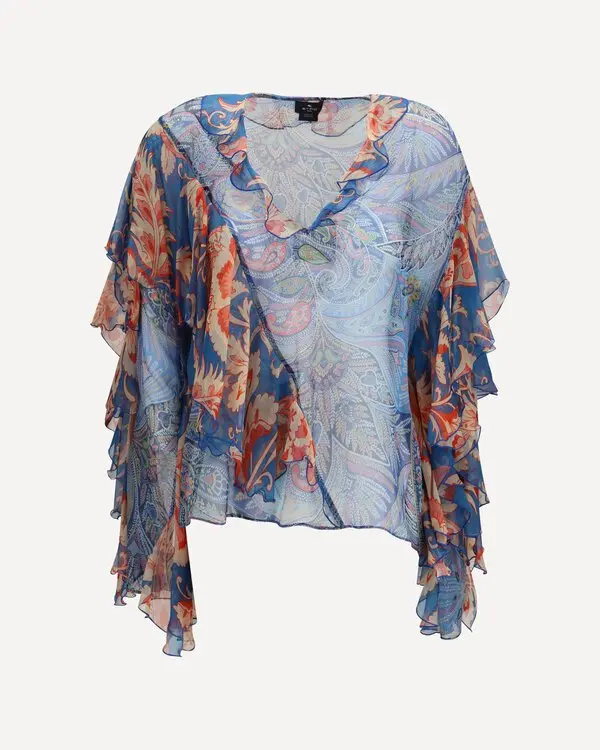 Etro Long-sleeve Ruffled Floral Silk Blouse - Multicolour