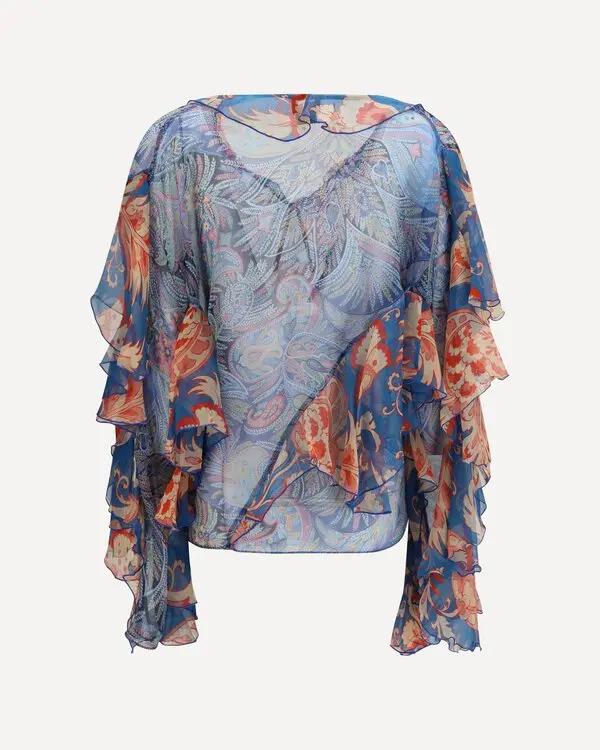 Etro Long-sleeve Ruffled Floral Silk Blouse - Multicolour