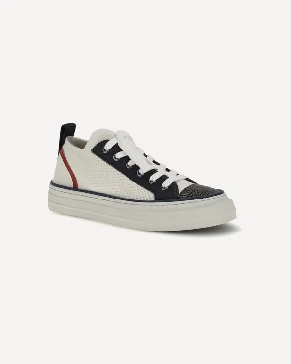 Brunello Cucinelli Cotton Knit And Suede Sneakers With Monili Detail - Multicolour