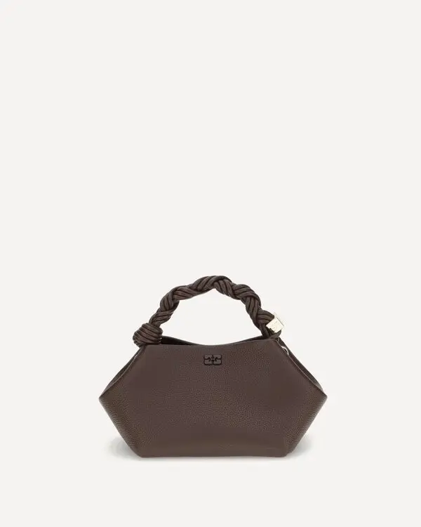 GANNI Small Grained Leather Handbag With Braided Handle - Brown
